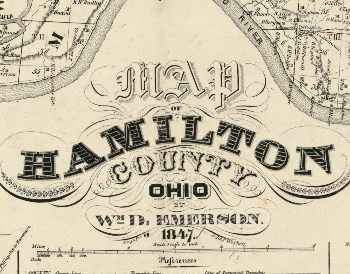 Hamilton County Ohio 1847 Old Wall Map Reprint With - Etsy
