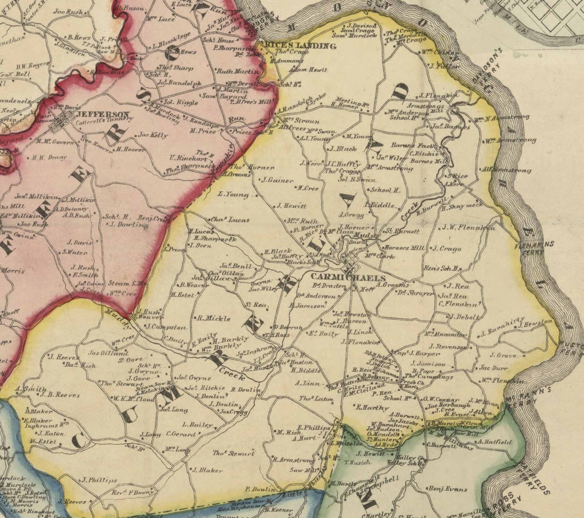 Greene County Pennsylvania 1865 Old Wall Map With Homeowner - Etsy
