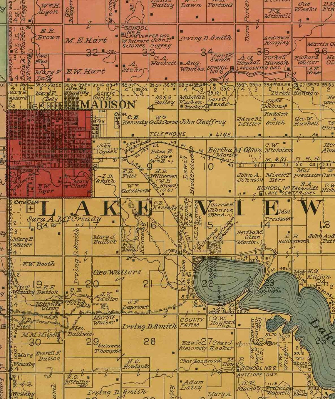 Lake County South Dakota 1899 Old Wall Map With Landowner - Etsy
