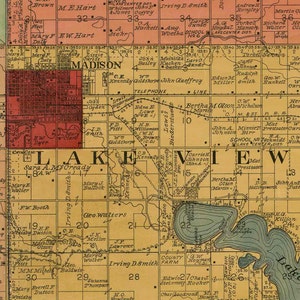 Lake County South Dakota 1899 - Old Wall Map With Landowner Names ...