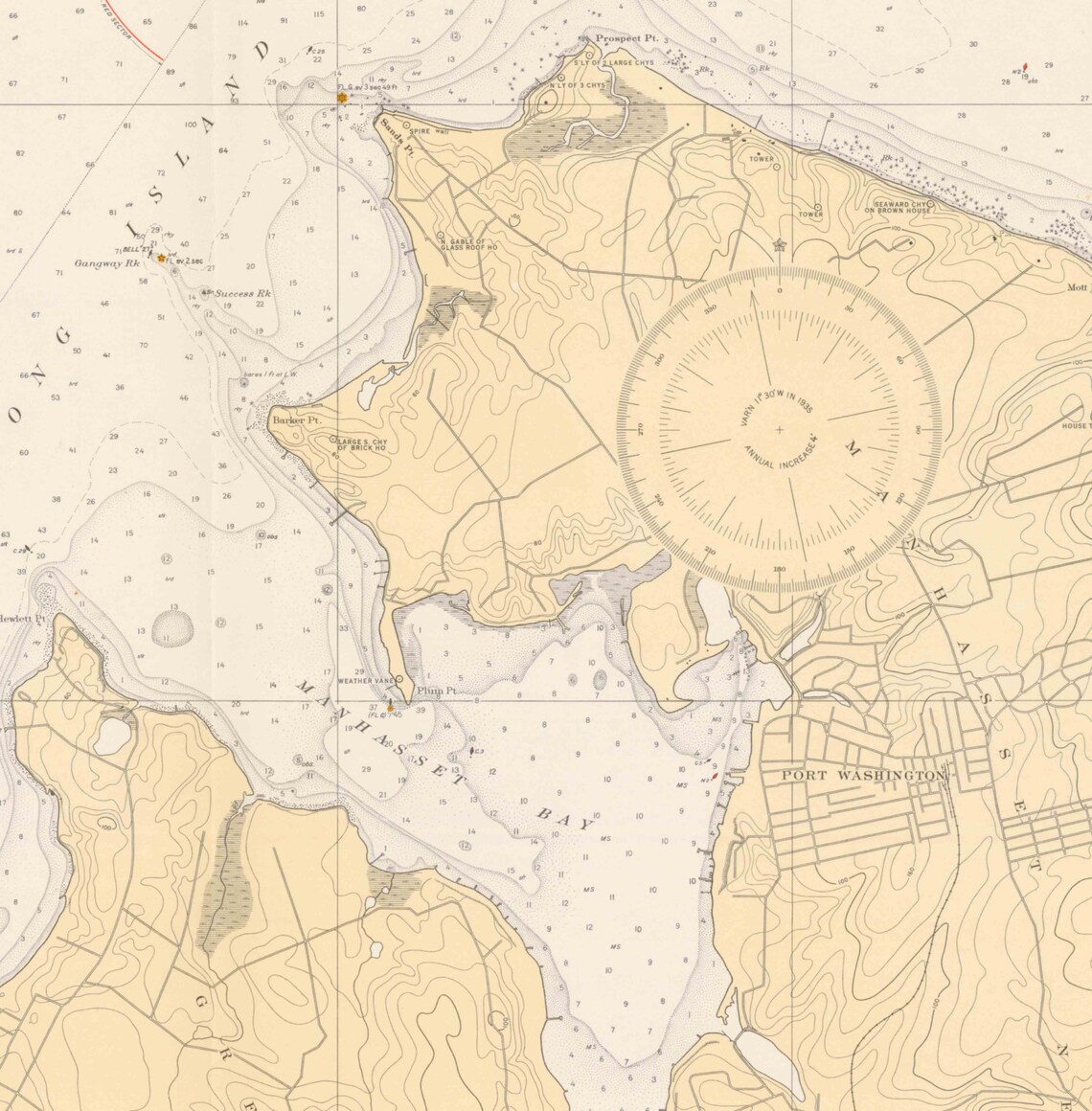 Hempstead Harbor to Tallman Island, NY 1934 Nautical Map Long Island ...