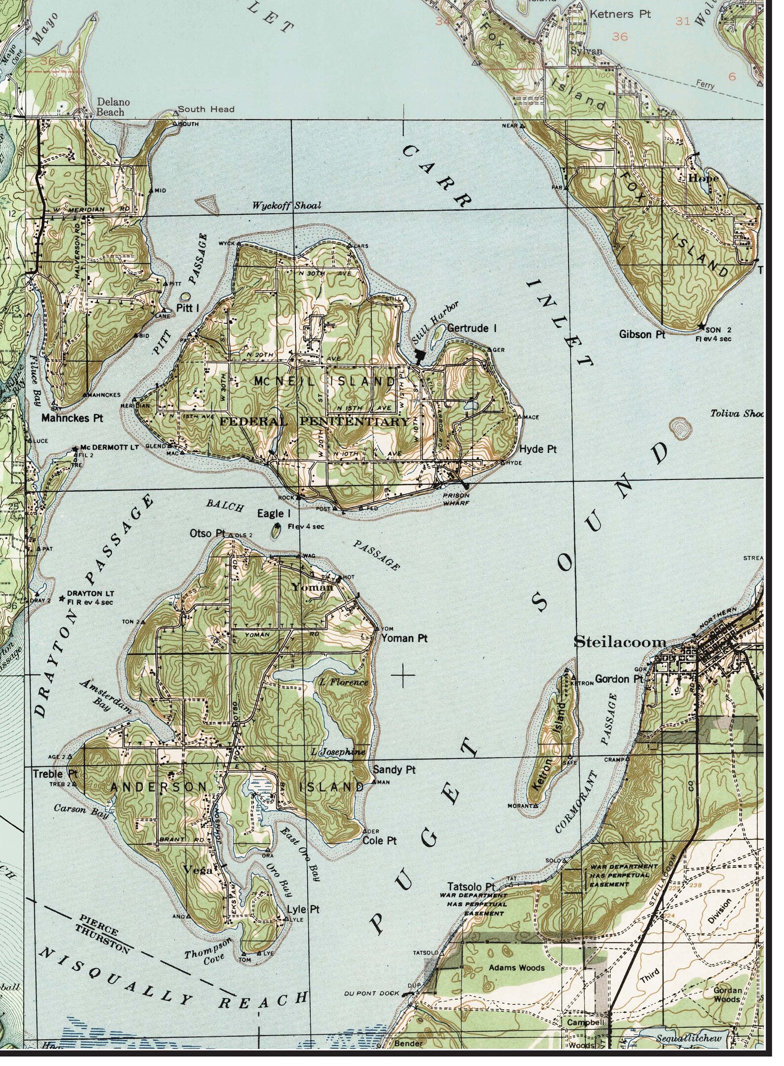 Key Peninsula - Ca. 1940 - USGS Old Topographic Map Custom Composite ...