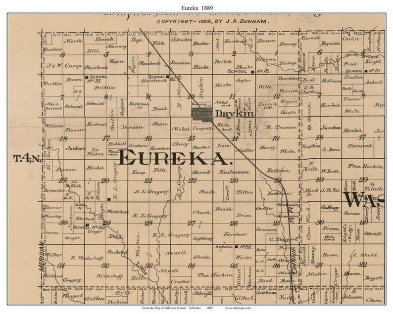 Eureka 1889 Old Town Map With Homeowner Names - Daykin - Nebraska ...
