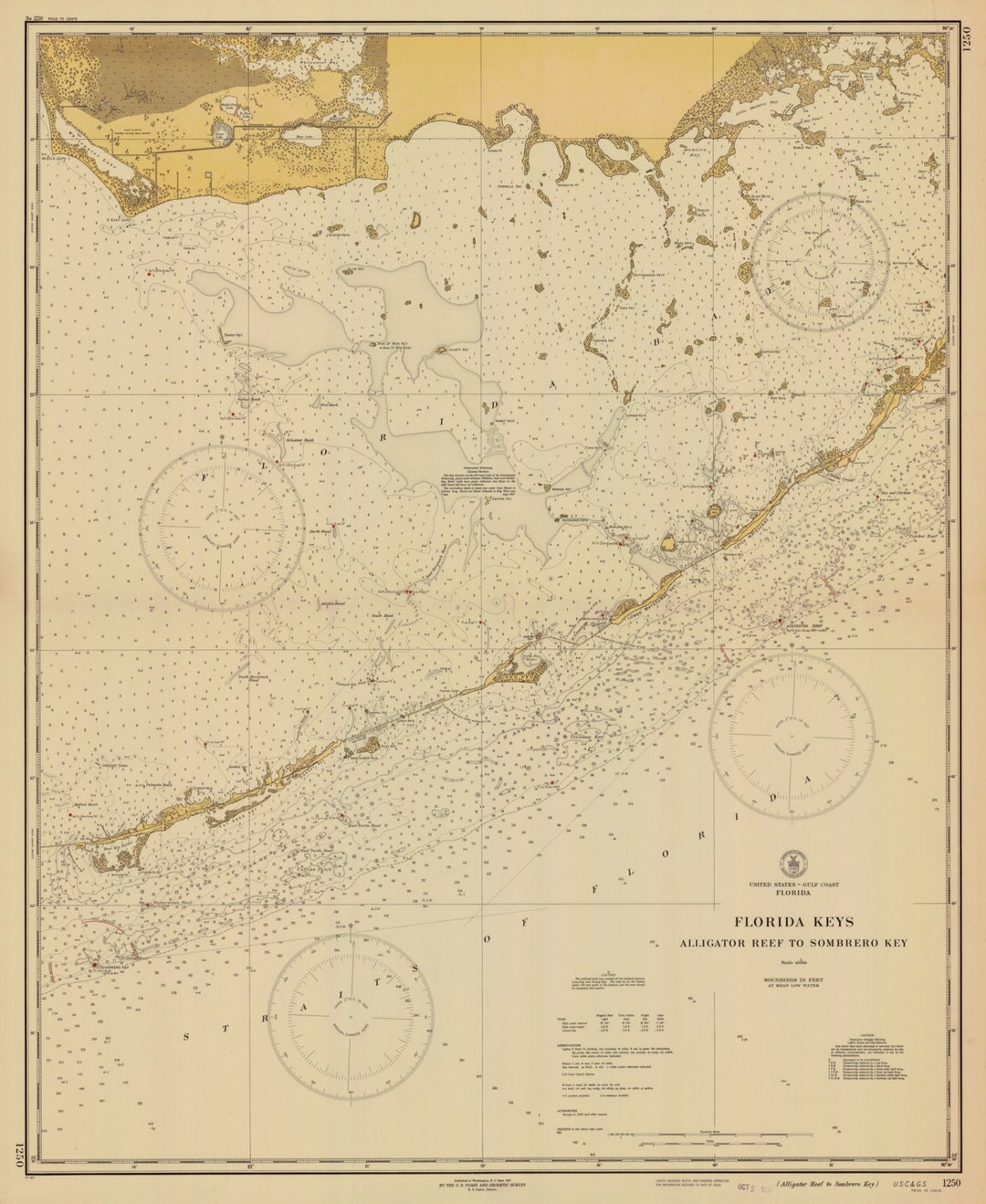 Florida Keys - Alligator Reef to Sombrero Key 1937 - Nautical Map Vaca ...