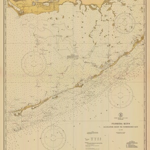 Florida Keys - Alligator Reef to Sombrero Key 1937 - Nautical Map Vaca ...
