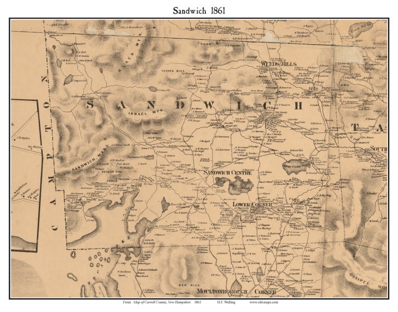 Sandwich 1861 Old Town Map With Homeowner Names New Hampshire - Reprint ...