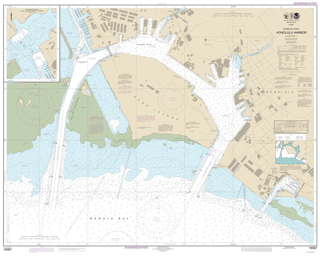 Honolulu Harbor - 2014 Nautical Map - Hawaii, PC Harbors Oahu Reprint ...
