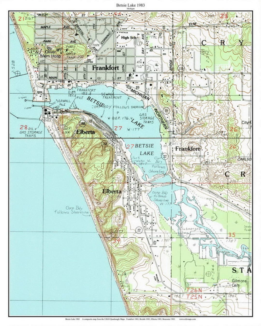 Betsie Lake - 1983 Map Reprint - Benzie County Michigan - Frankfort ...