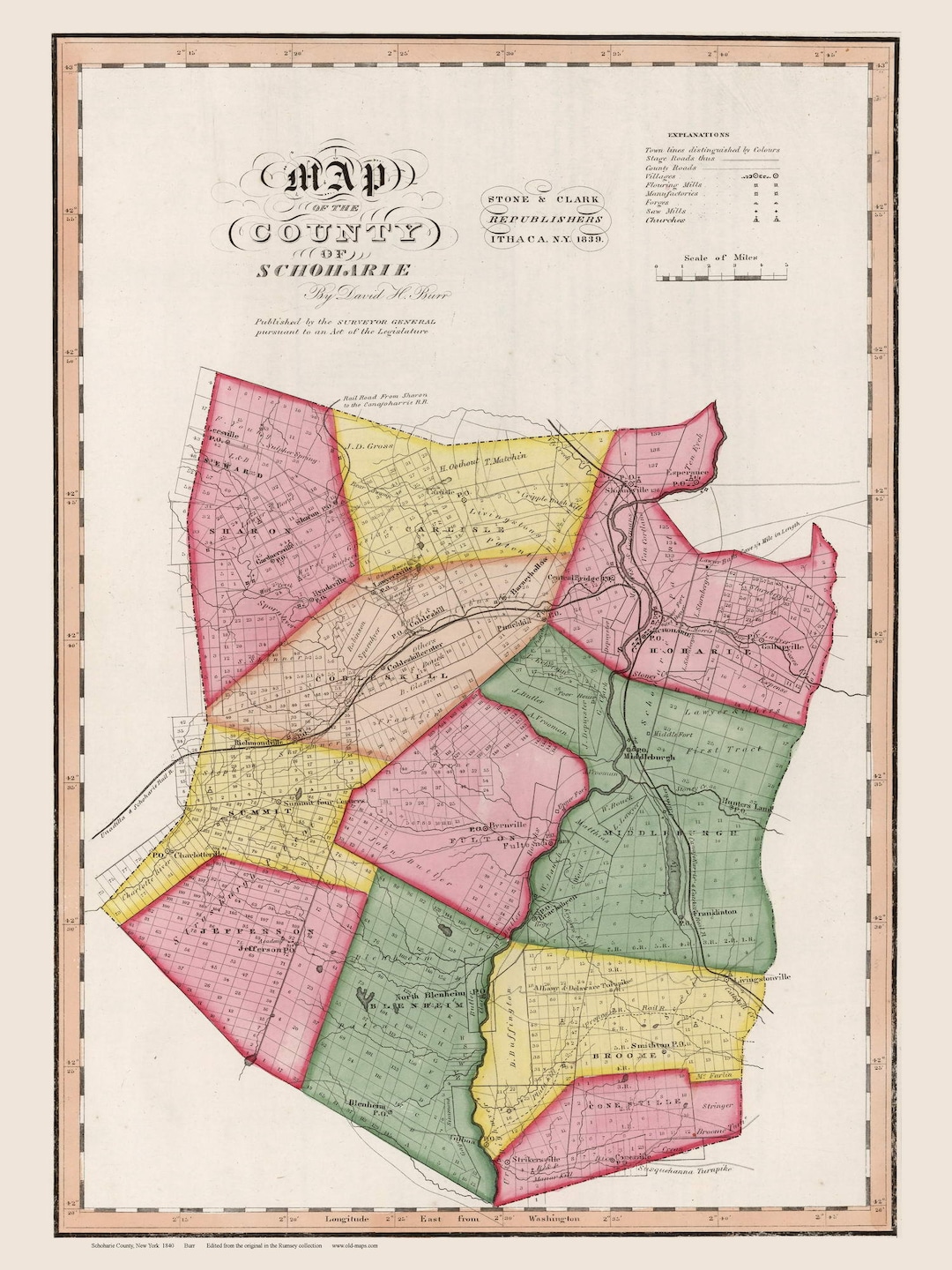 Schoharie County 1840 Unadilla & Schoharie Railroad Canajoharie ...