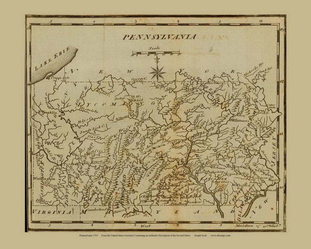 Pennsylvania 1795 - Old Map Reprint USA 1795 Gazetteer Atlas 13 - Etsy