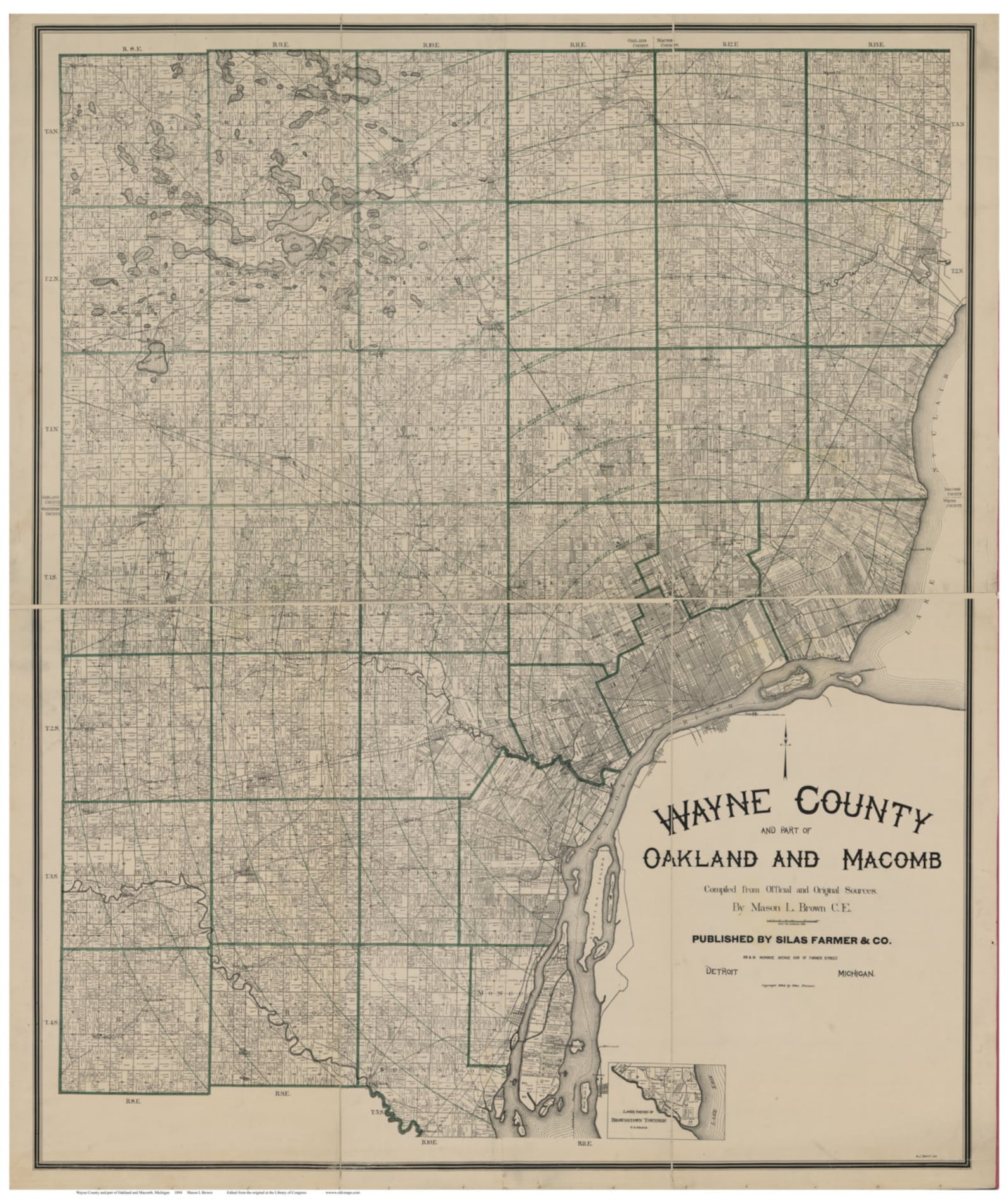 Wayne County Michigan 1894 Old Wall Map Reprint With | Etsy