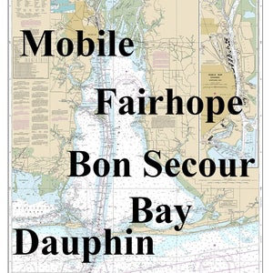 Mobile Bay 1933 Nautical Old Map Reprint - Alabama - Fairhope Bon ...