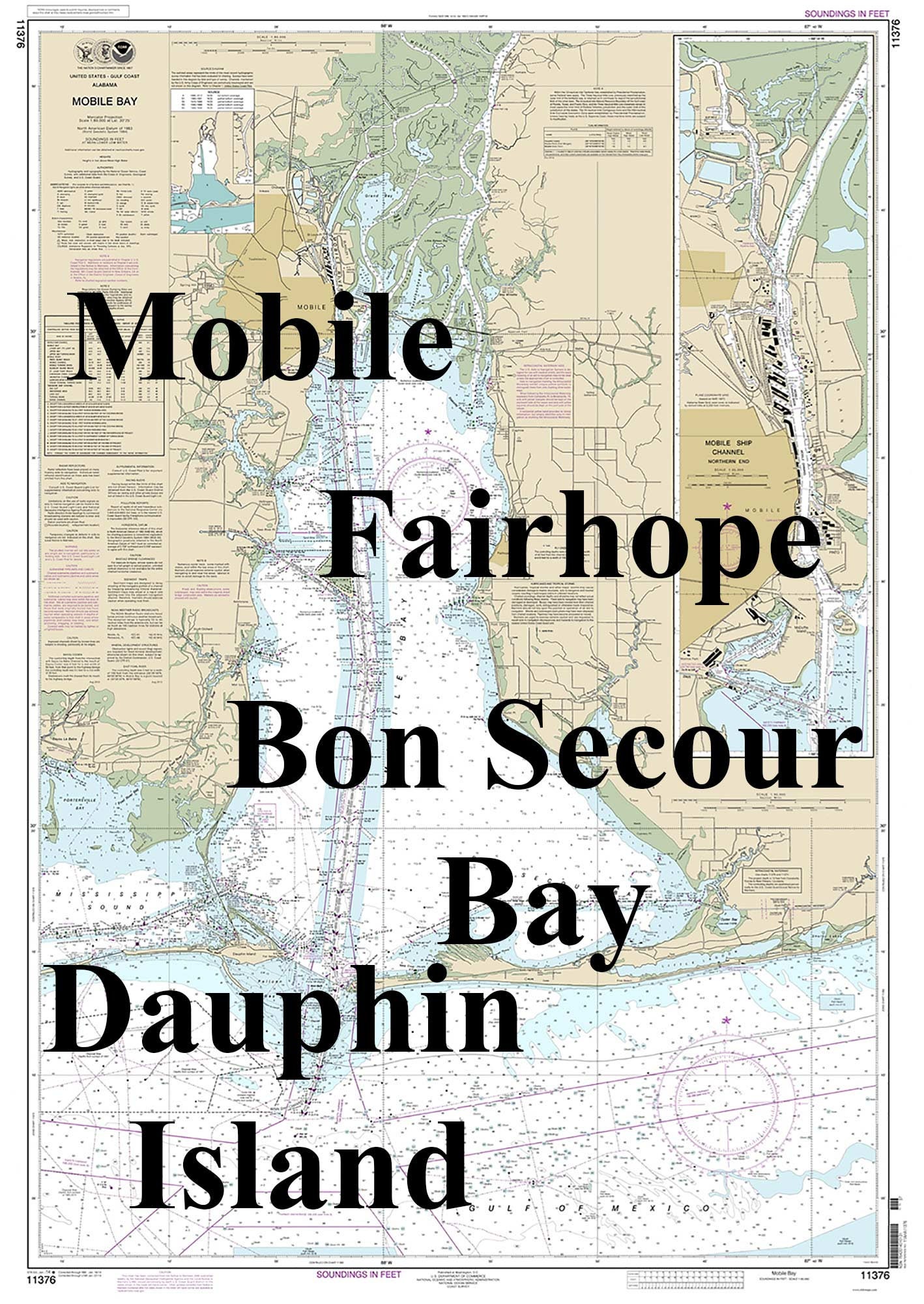 Mobile Bay 1933 Nautical Old Map Reprint - Alabama - Fairhope Bon ...