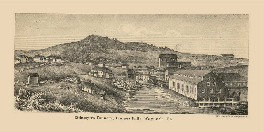 View of Richtmyer's Tannery 1860 Old Map - Wayne County Pennsylvania ...