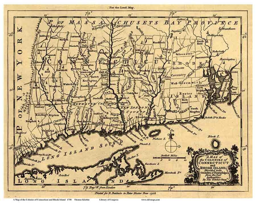 Connecticut 1758 Map - by Kitchin Reprint - Etsy