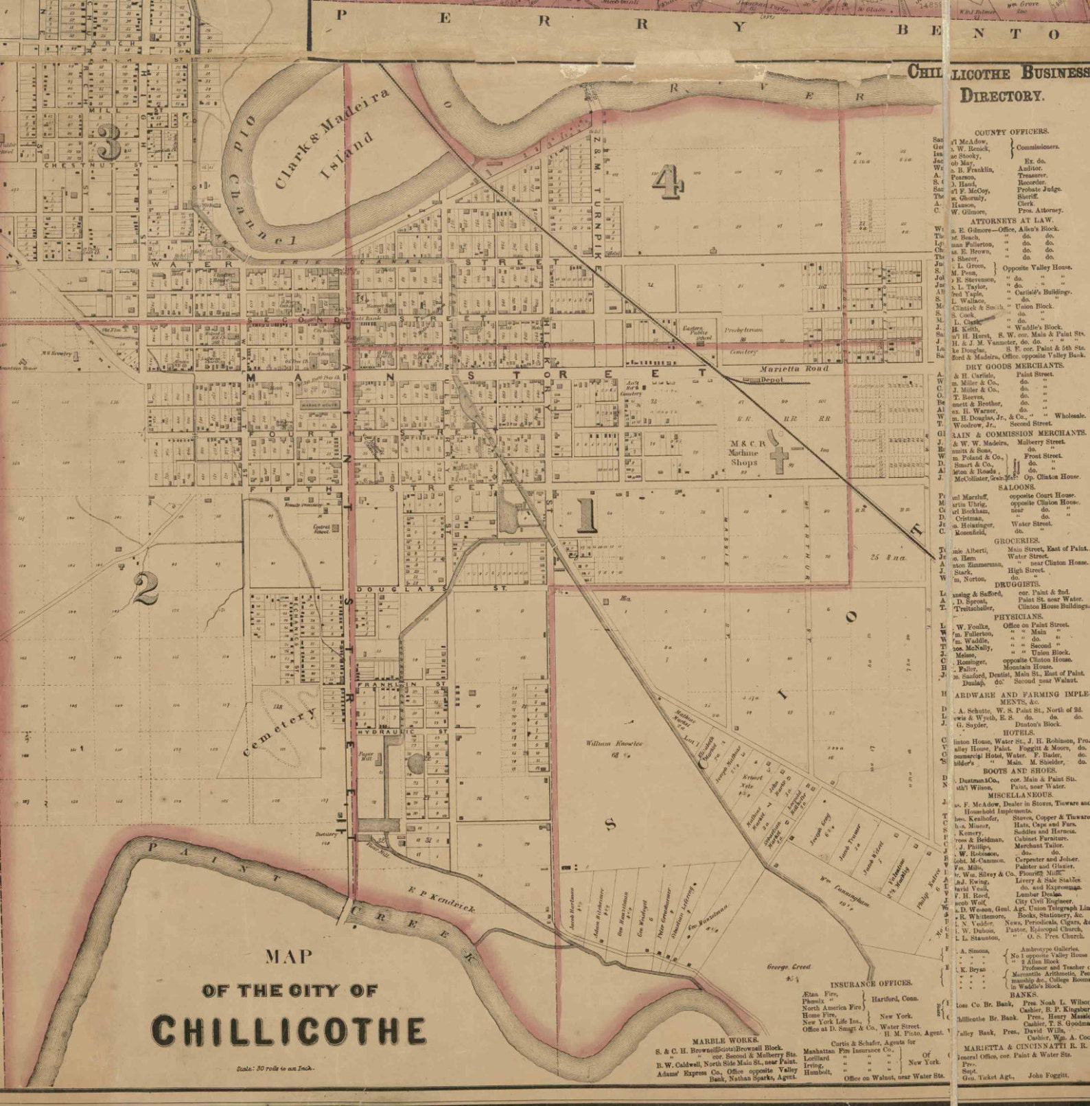 Ross County Ohio 1860 Old Wall Map Reprint With Homeowner | Etsy