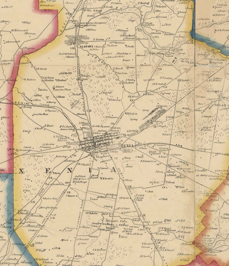 Greene County Ohio 1855 - Old Wall Map Reprint With Homeowner Names ...