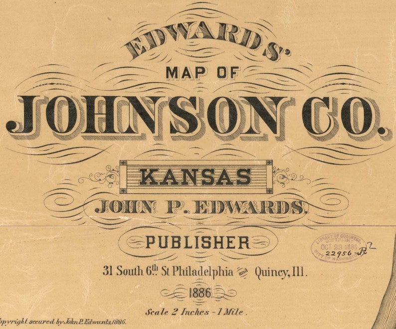 Johnson County Kansas 1886 Old Wall Map Reprint | Etsy