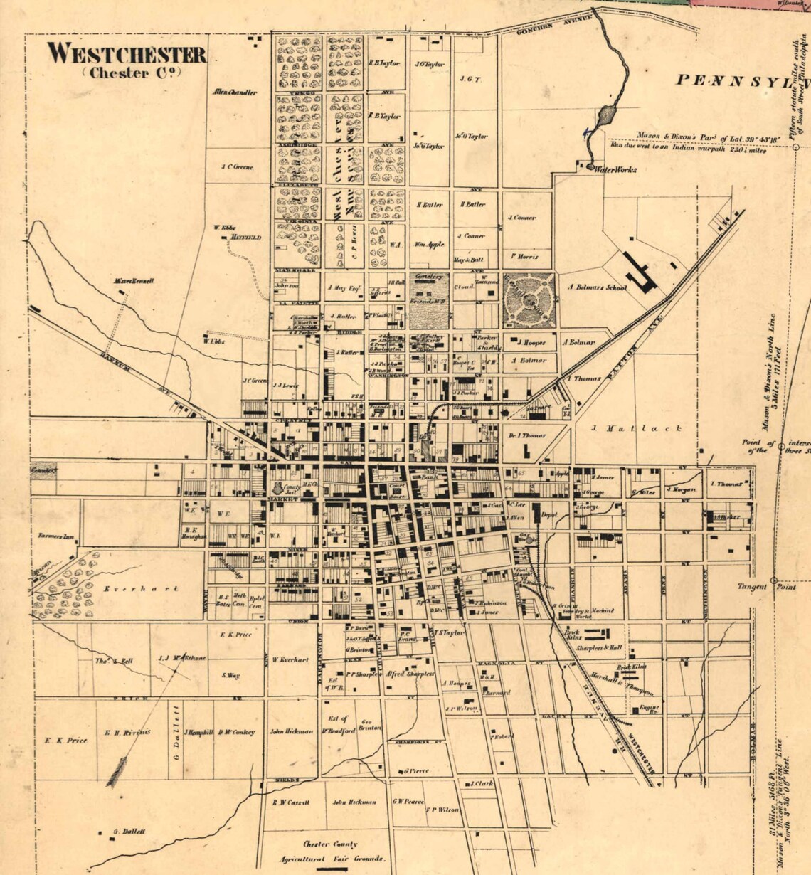 Chester County Pennsylvania 1860 - Old Wall Map With Homeowner Names ...