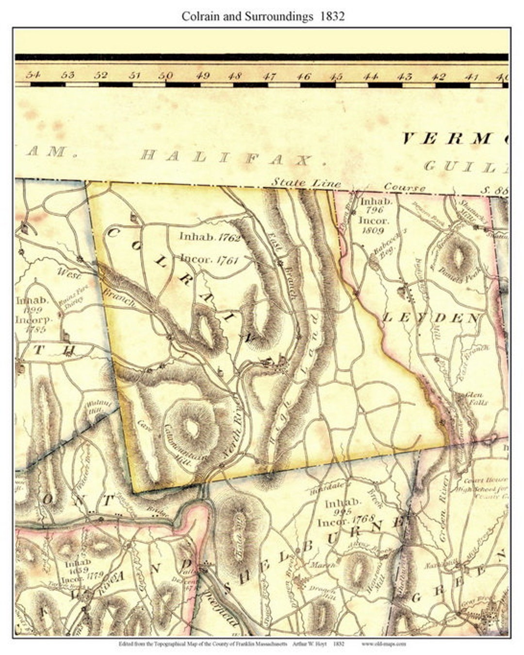 Colrain 1832 - Old Town Map Reprint - Franklin County, Massachusetts ...