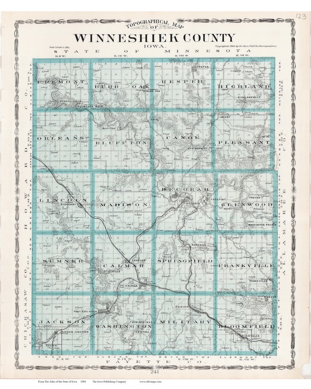 Winneshiek County 1904 - Old Town Map Reprint - Iowa State Atlas ...