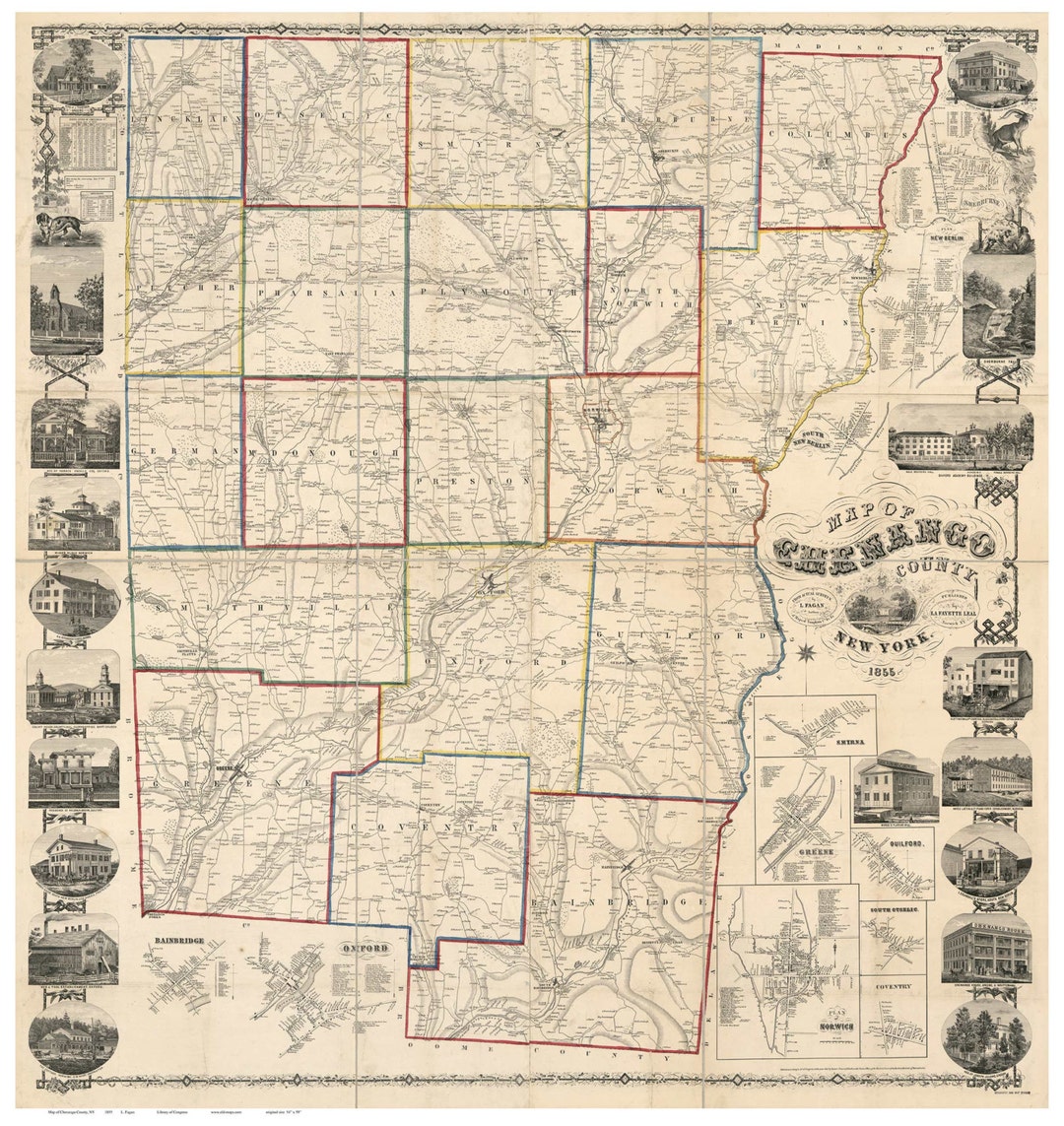 Chenango County New York 1855 - Old Wall Map Reprint With Homeowner ...