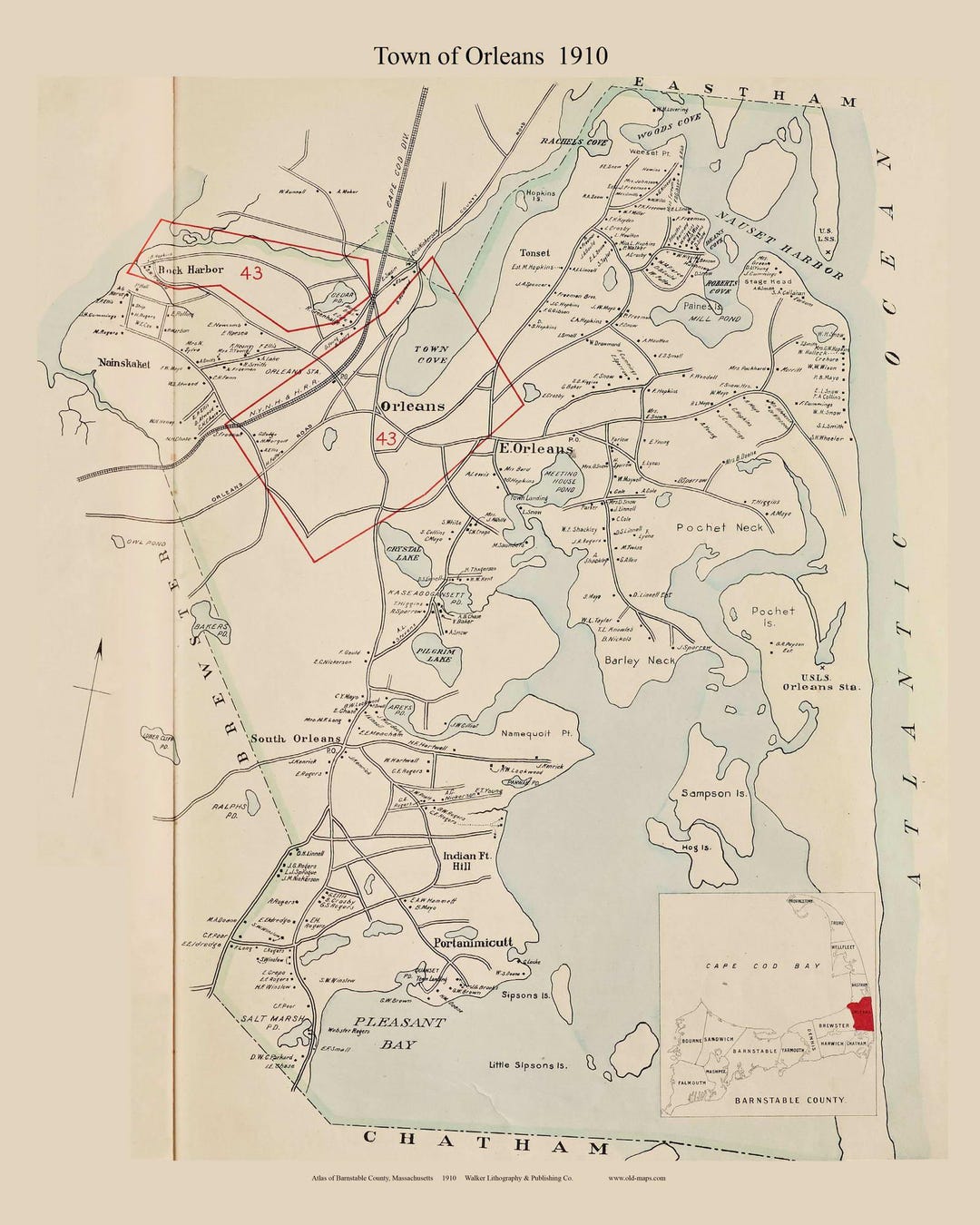 Orleans, Massachusetts 1910 Old Town Map Custom Print - Barnstable ...