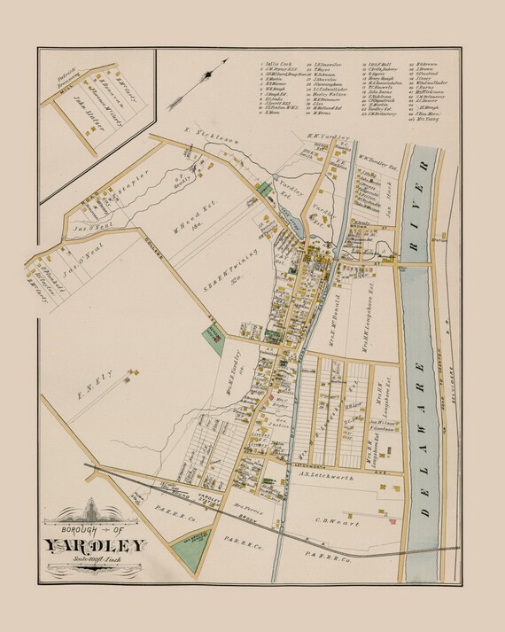 Yardley Borough 1891 Old Town Map With Homeowner Names - Etsy