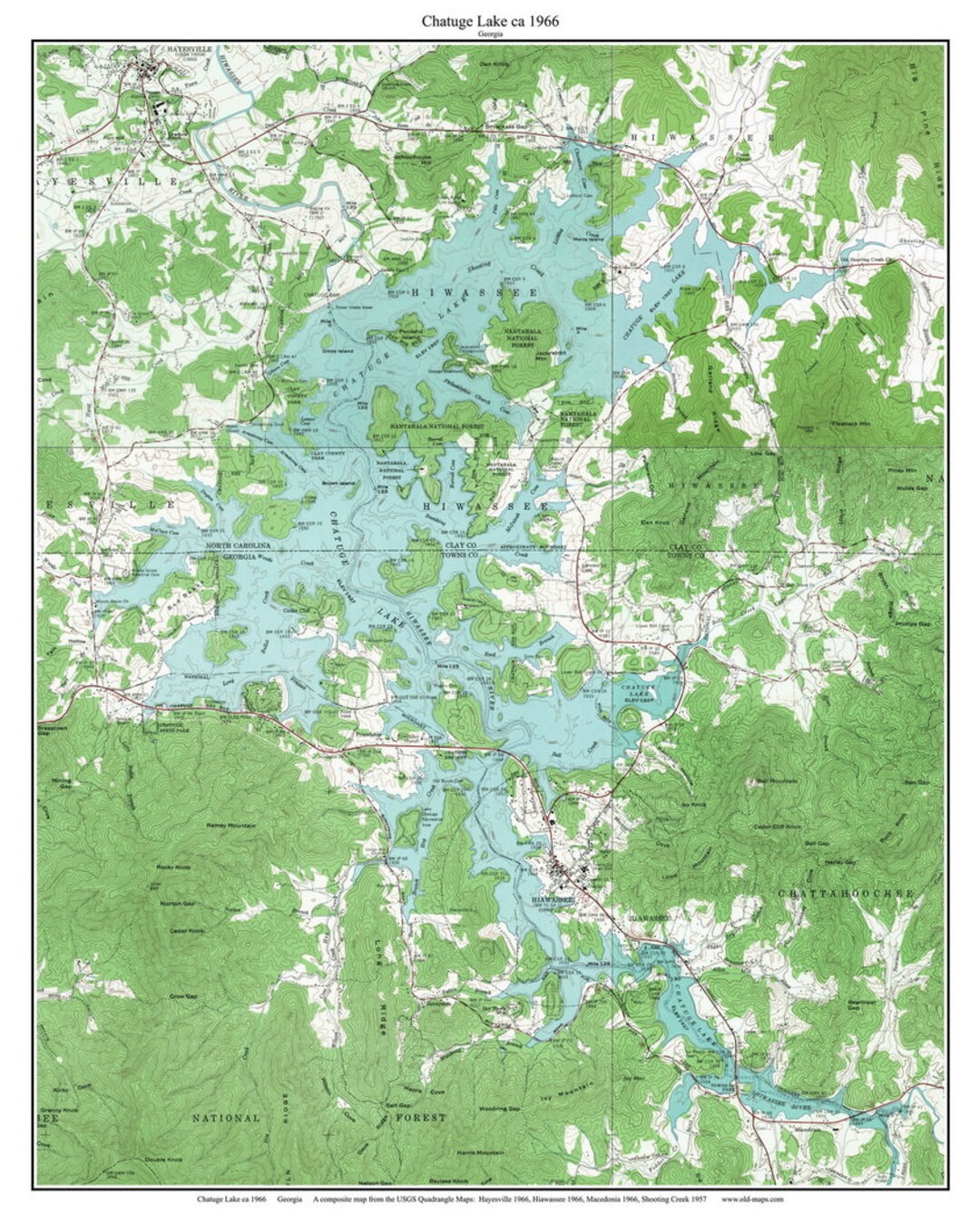 Chatuge Lake - 1966 - USGS Old Topo Map Custom Composite Reprint ...