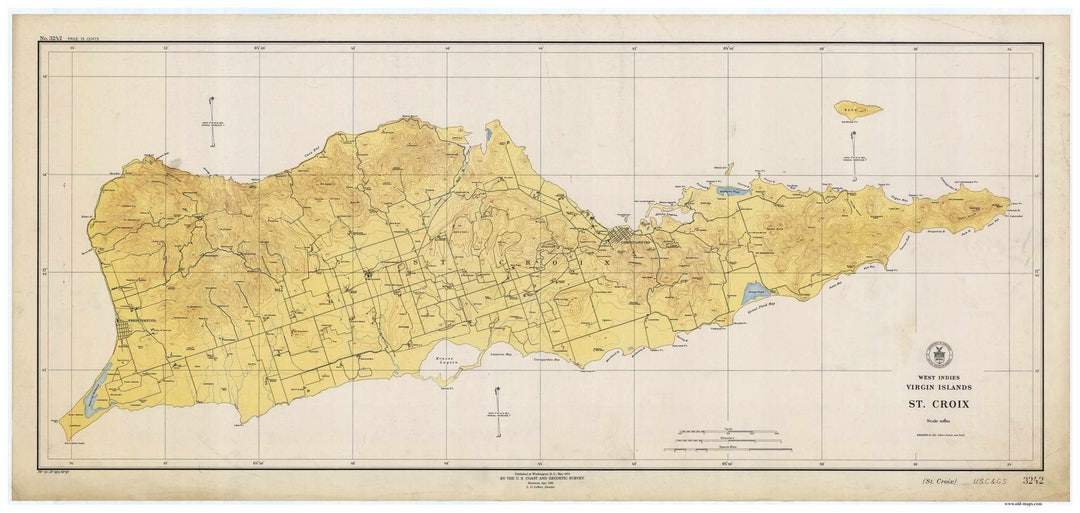 Saint Croix - 1923 Topographical Map Virgin Islands - Atlantic Harbors ...