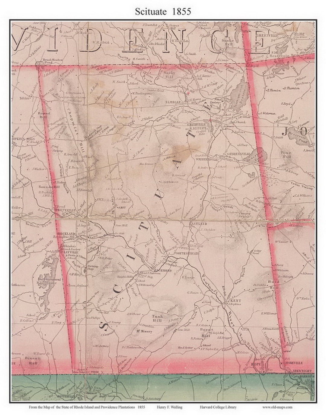 Scituate 1855 Old Town Map With Homeowner Names - Rhode Island Reprint ...
