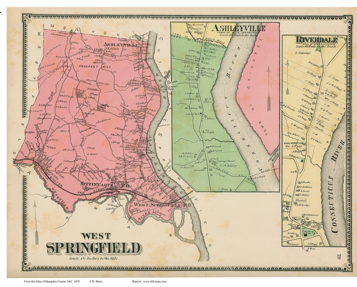 West Springfield 1870 Old Town Map Reprint Ashleyville - Etsy