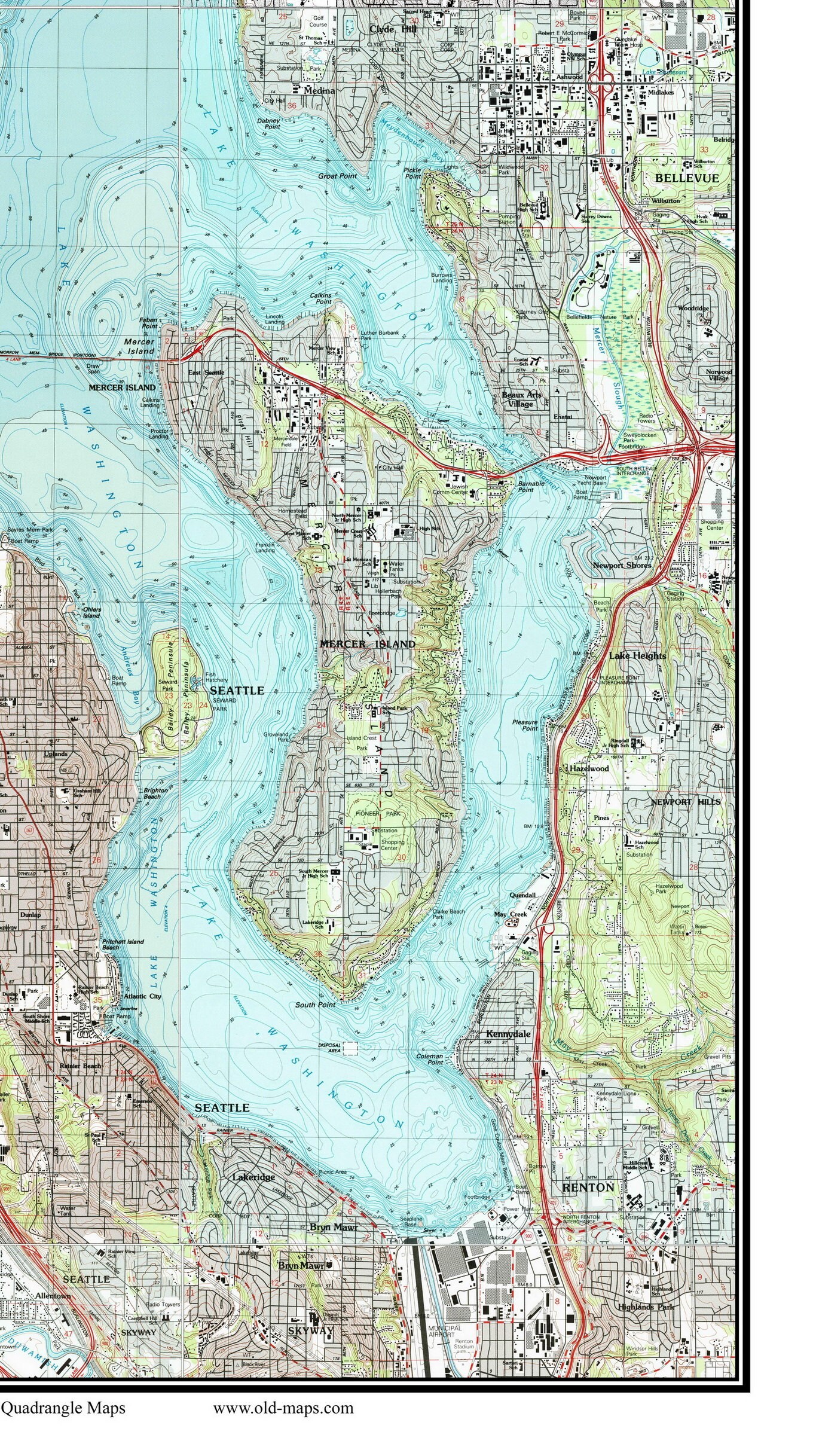 Seattle and Lake Washington 1983 USGS Old Topographic Map - Etsy