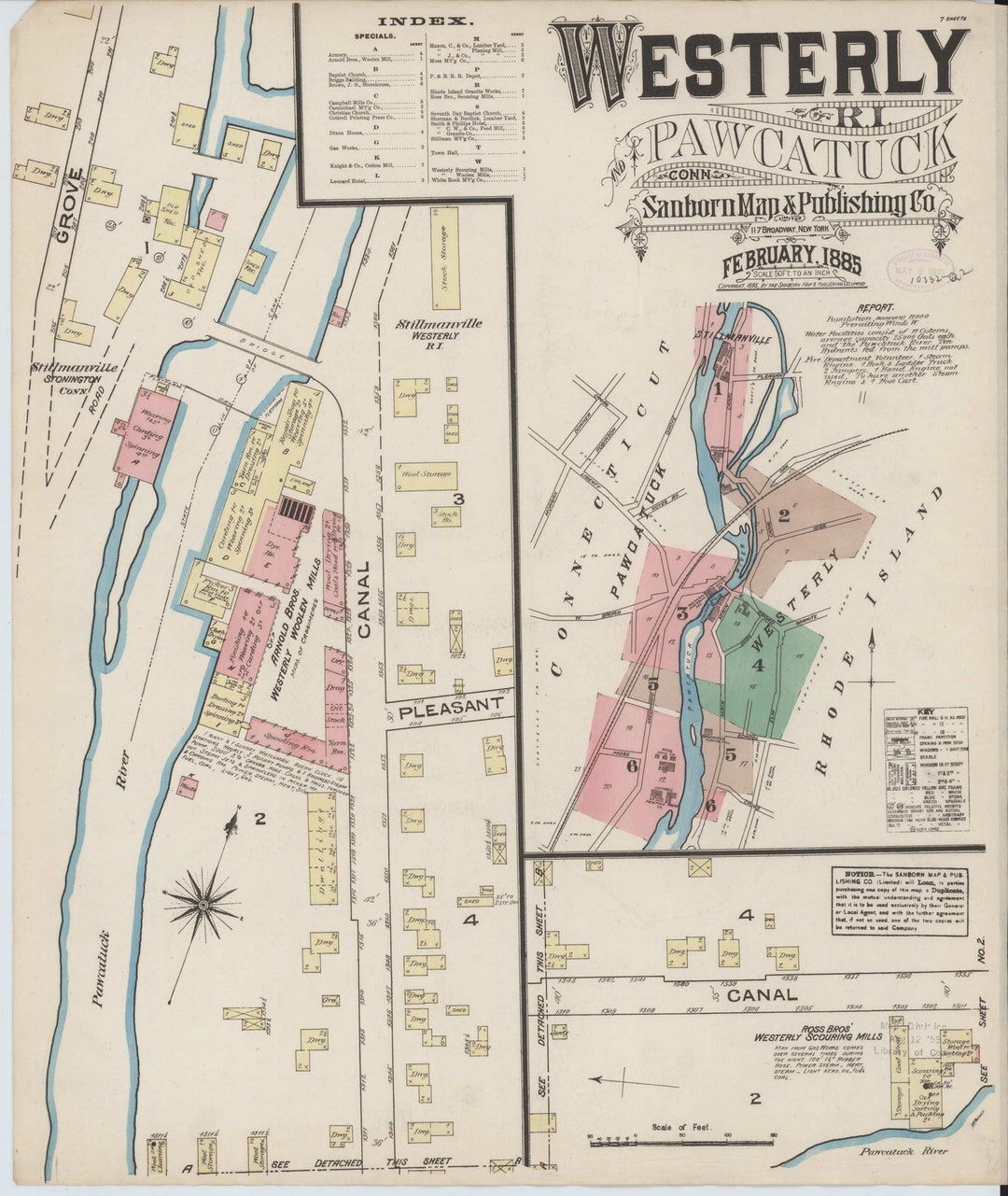 Westerly 1885 Old Map Fire Insurance RI Rhode Island - Reprint - Etsy