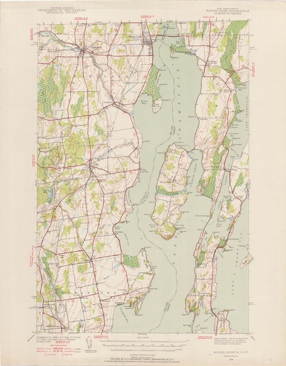 Rouses Point 1939-1953 Original USGS Topographic Map Lake - Etsy