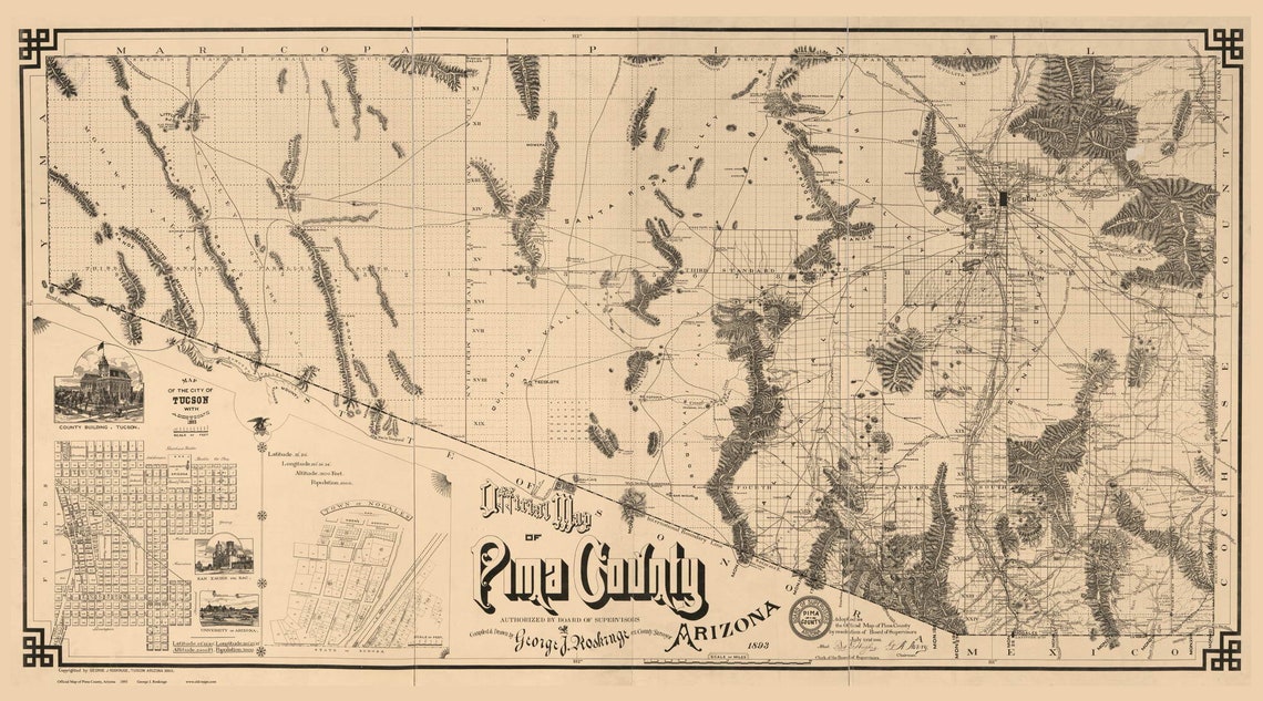 Pima County, Arizona - 1862 - Old Wall Map Reprint With Land Owners ...