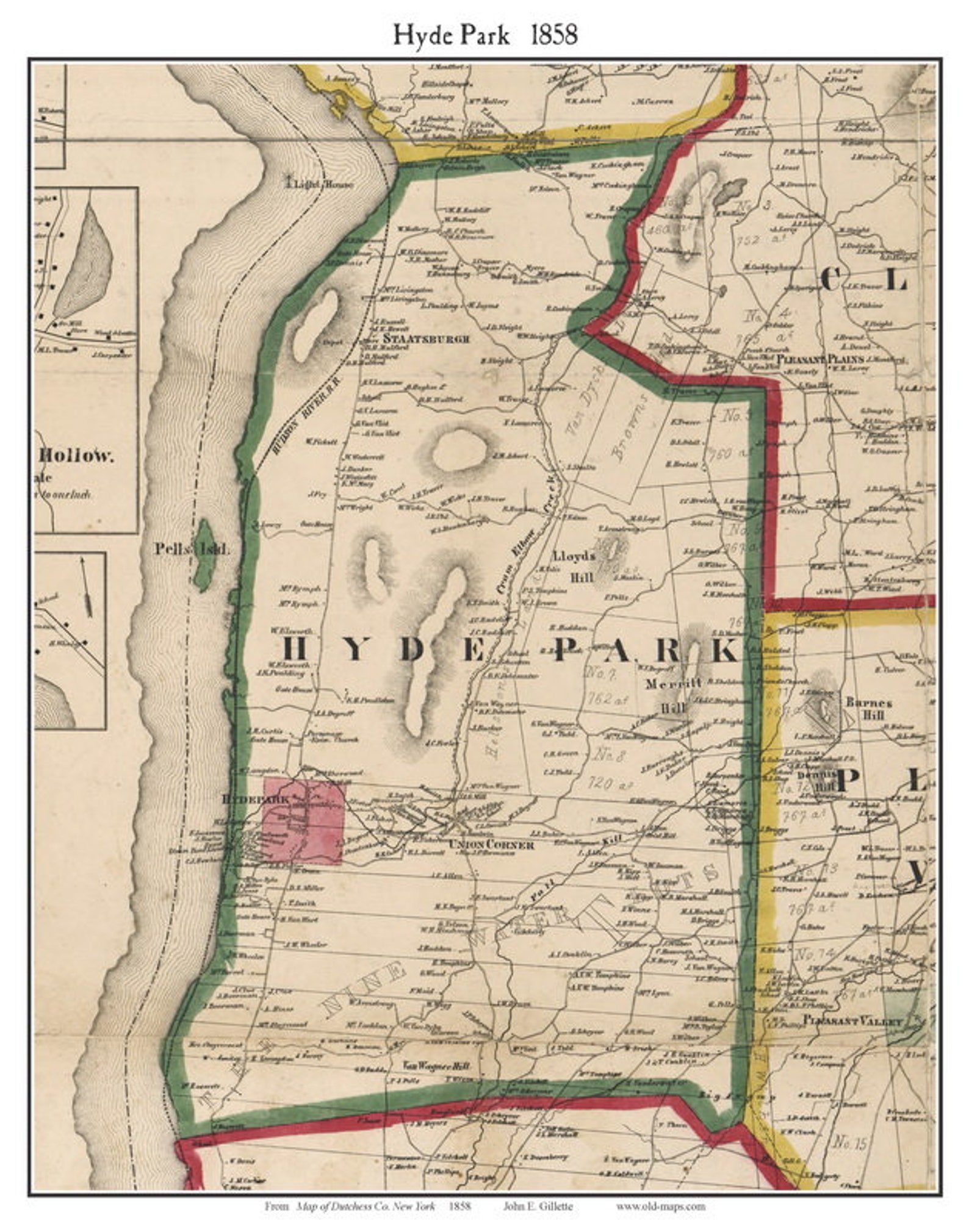 Hyde Park 1858 Old Town Map With Homeowner Names New York - Reprint ...