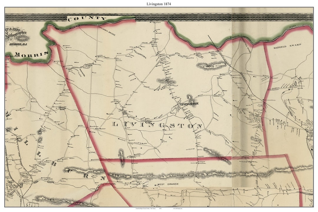 Livingston 1874 Old Town Map With Homeowner Names- New Jersey - Reprint ...