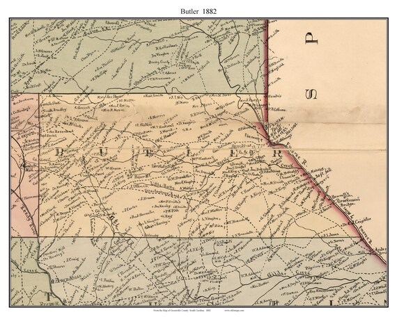 Butler 1882 Old Town Map With Homeowner Names South Carolina - Etsy