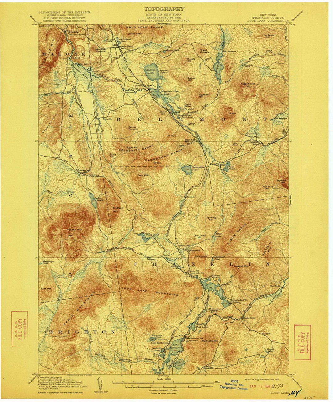 Loon Lake 1908 (1922) - Old Map - Franklin Belmont Sable Mountain ...