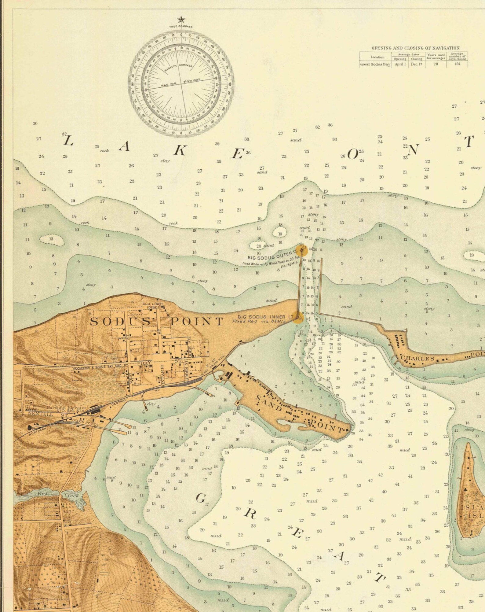 Great Sodus Bay, New York - 1902 Nautical Map - Lake Ontario - Great ...