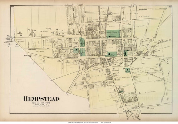 Hempstead Village 1873 Old Map Long Island New York With - Etsy
