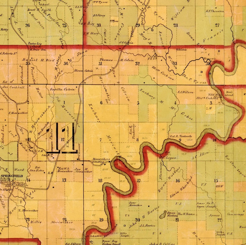 Greene County Alabama 1858 - Old Wall Map With Landowner Names ...