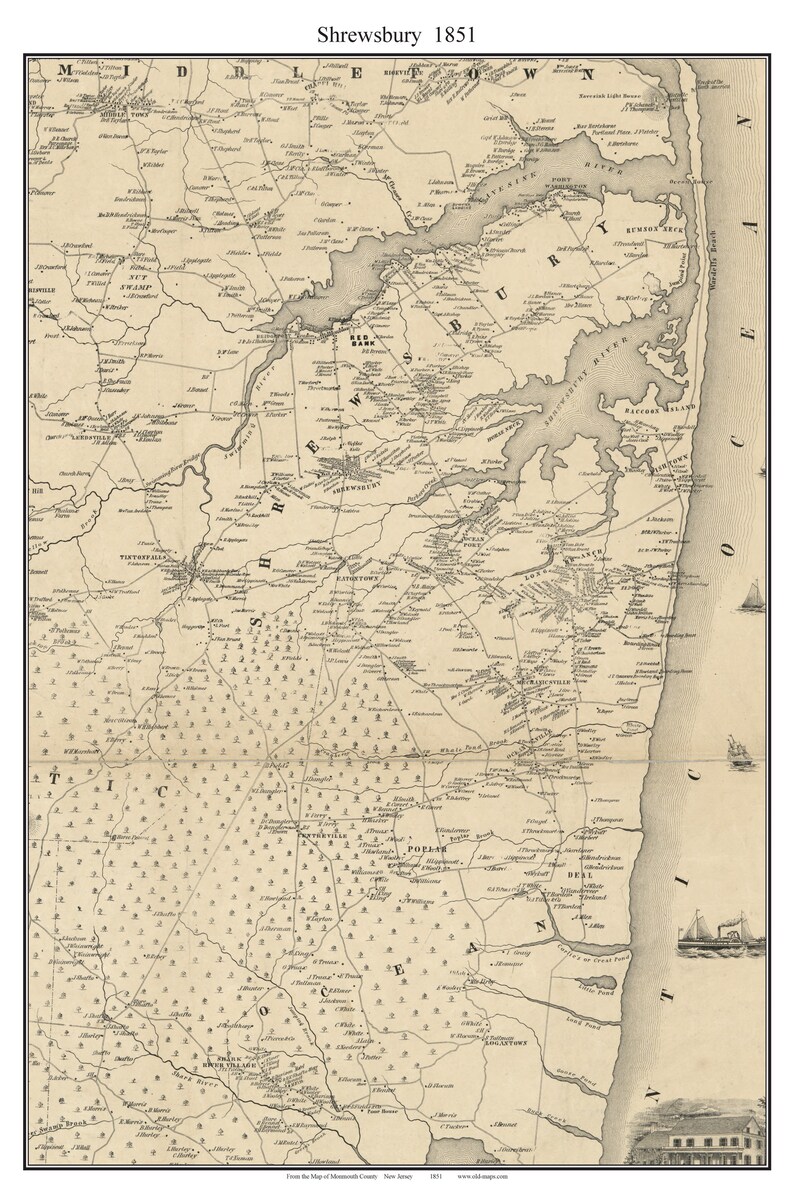 Shrewsbury 1851 Old Town Map With Homeowner Names Red Bank | Etsy