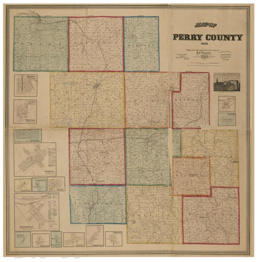 Perry County Ohio 1859 - Old Wall Map Reprint With Homeowner Names ...