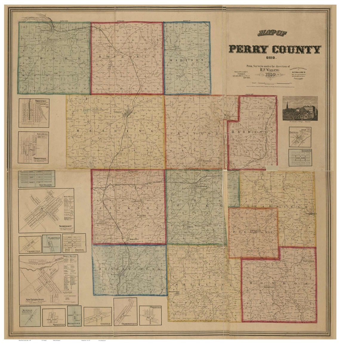 Perry County Ohio 1859 Old Wall Map Reprint With Homeowner - Etsy