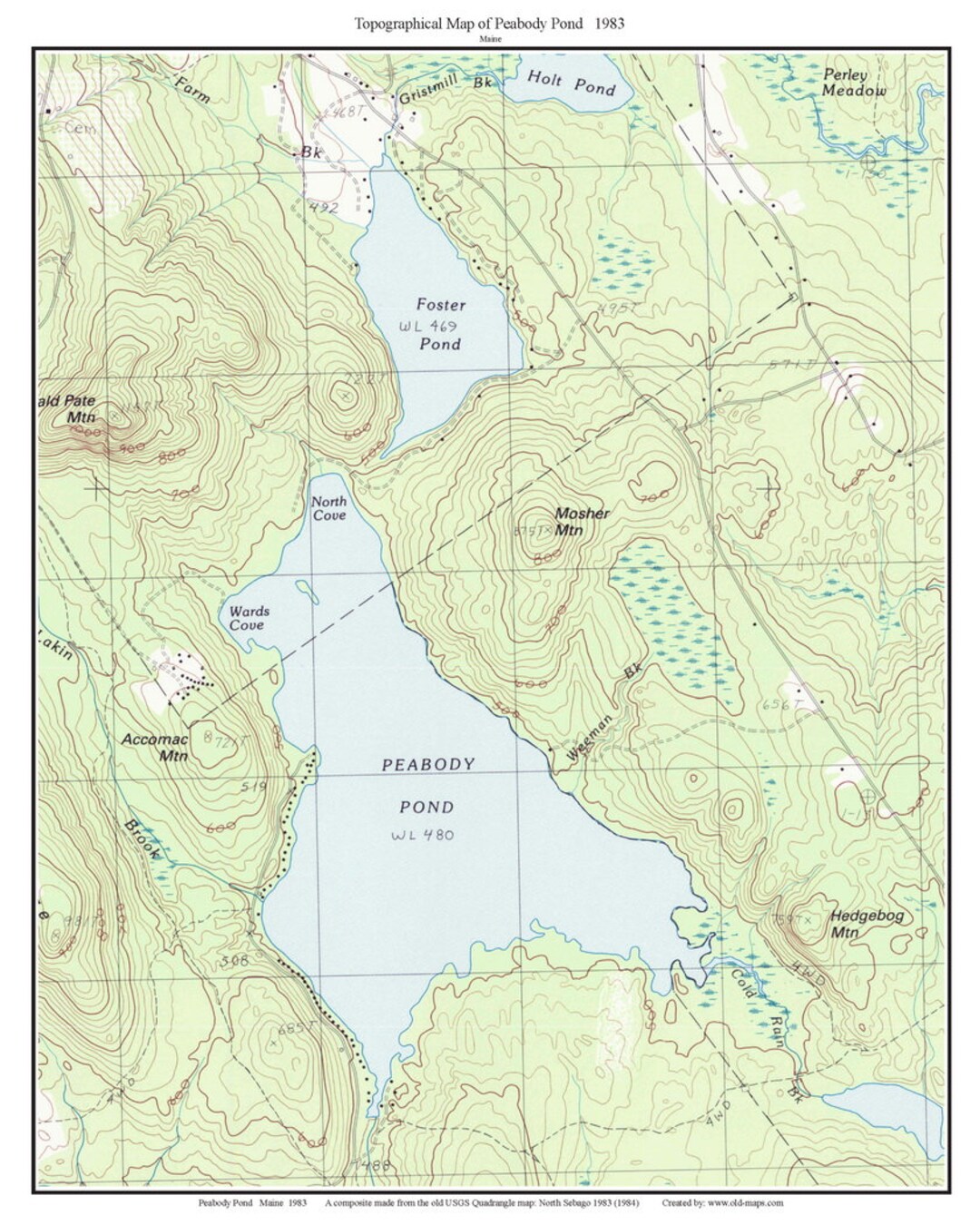 Peabody Pond 1983 Old Map USGS - Foster Pond - Custom Composite Print ...