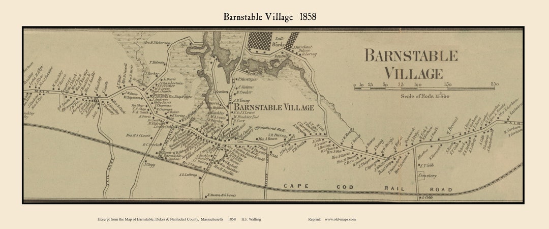 Barnstable Village, Massachusetts 1858 Old Town Map Custom Print ...
