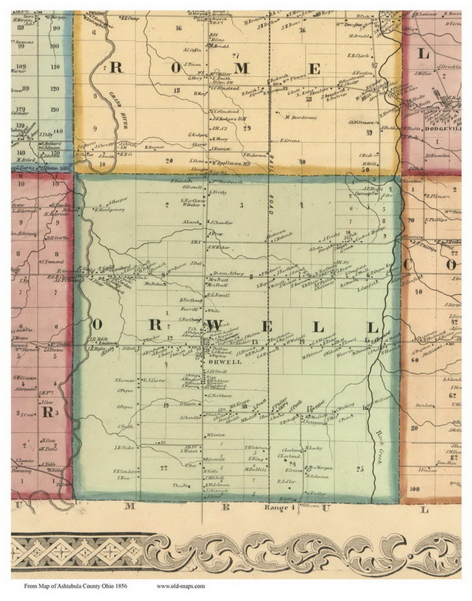 Orwell 1856 Old Town Map With Homeowner Names Ohio Reprint - Etsy