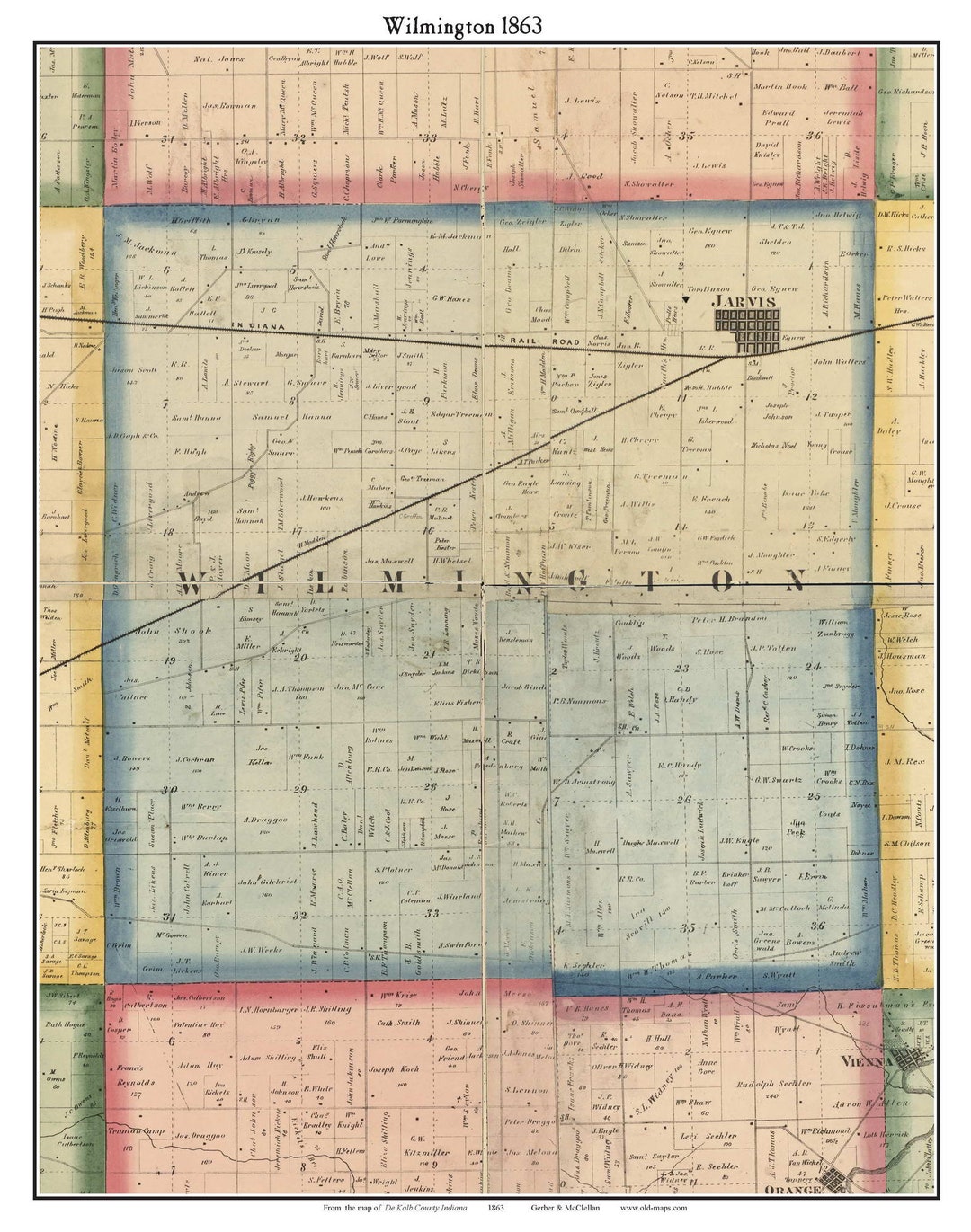 Wilmington 1863 Old Town Map With Homeowner Names Indiana Jarvis ...